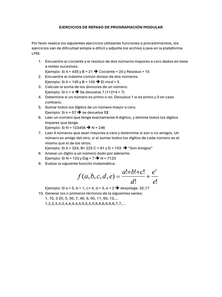 Ejercicios de Repaso de Programación Modular | PDF