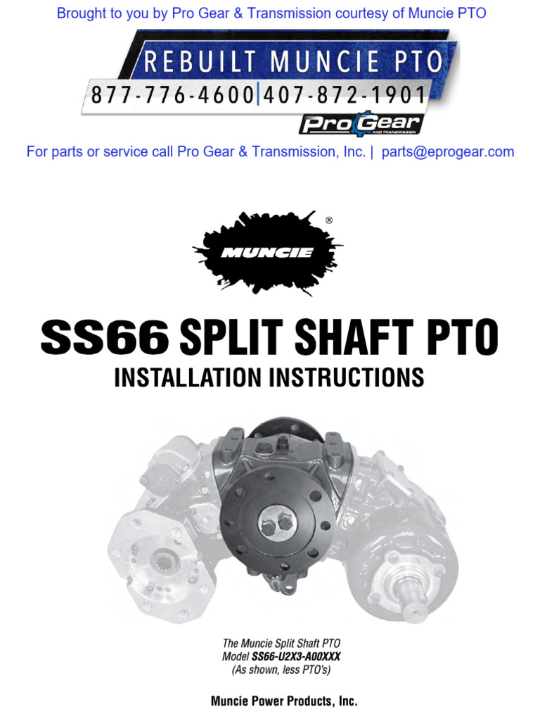 Ss66 Split Shaft Pto: Installation Instructions | PDF