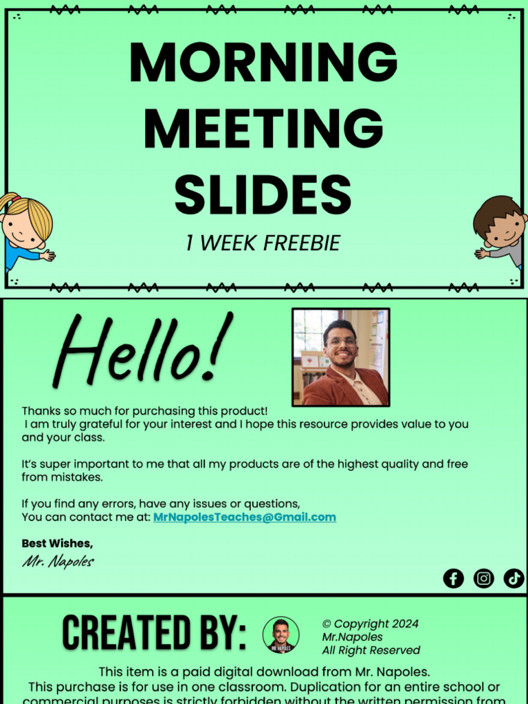 FREEBIEDigitalMorningMeetingSlidesClassroomCommunityEditable 1 | PDF