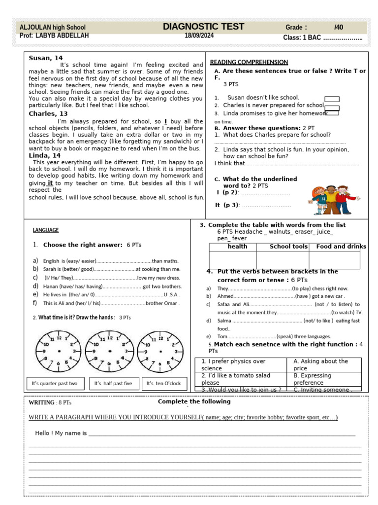 diagnostic test 1 b-محول | PDF