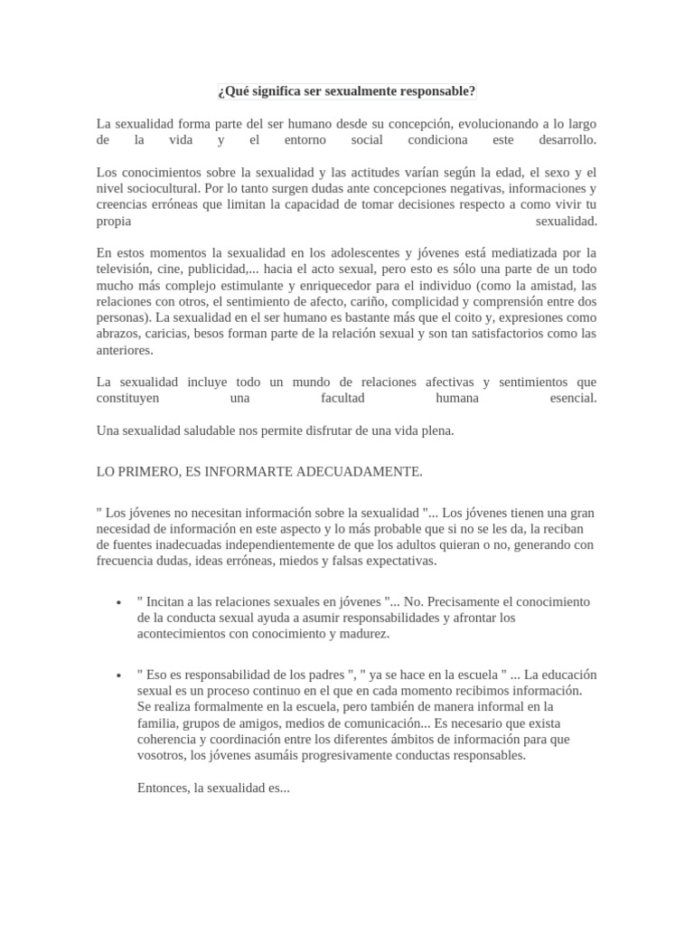 Qué significa ser sexualmente responsable | PDF