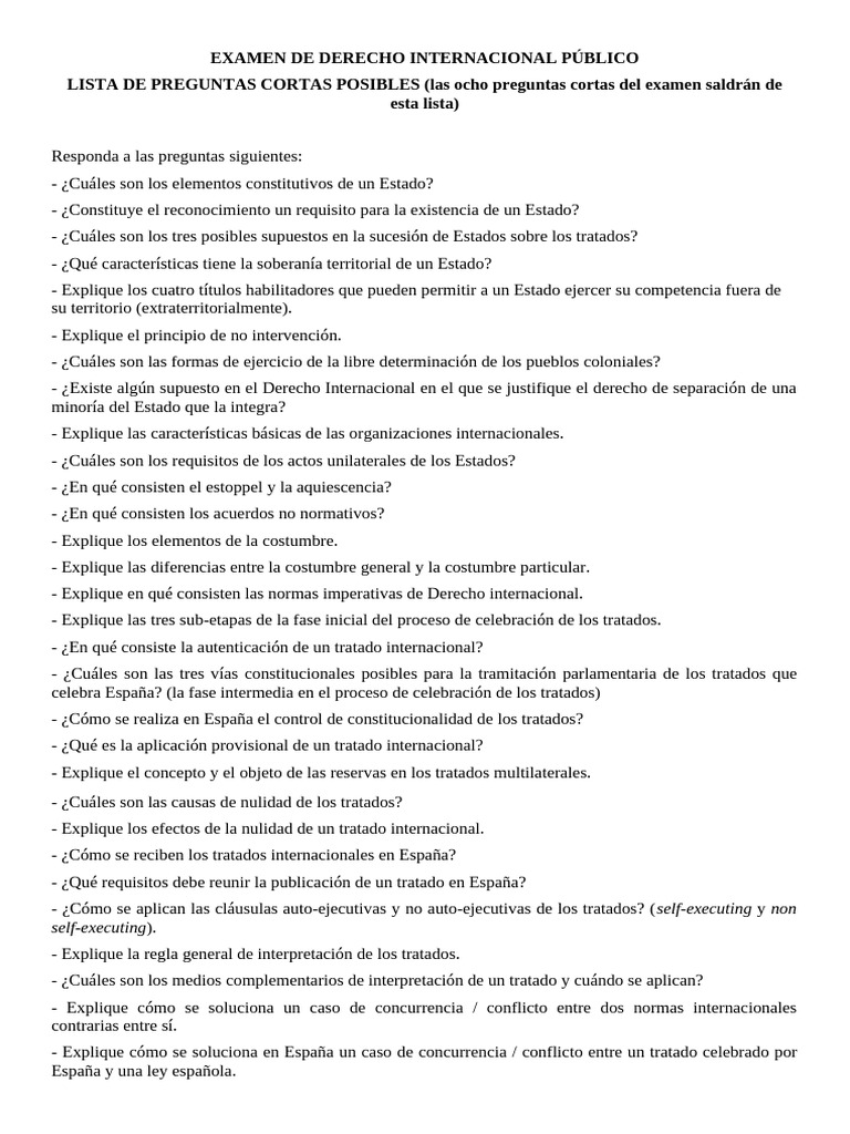 Lista de Preguntas Cortas Posibles | PDF | Naciones Unidas | Relaciones internacionales