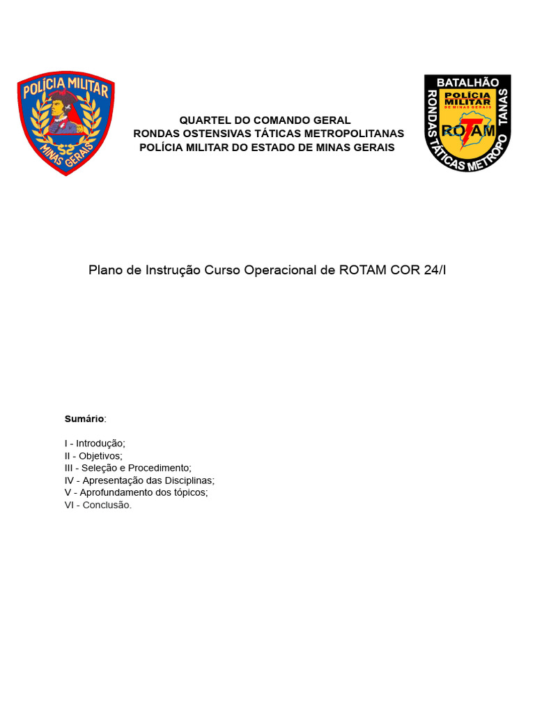 Plano de Instrução Do Curso Operacional de ROTAM - PMMG | PDF