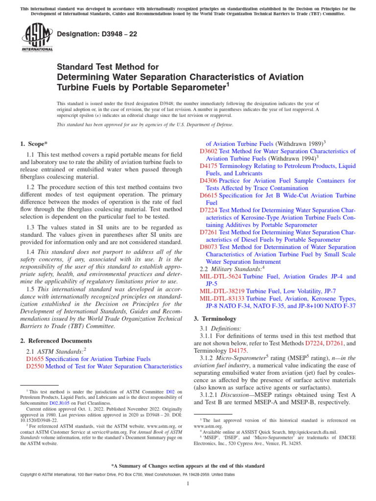 Standard Test Method For Determining Water Separation Characteristics ...