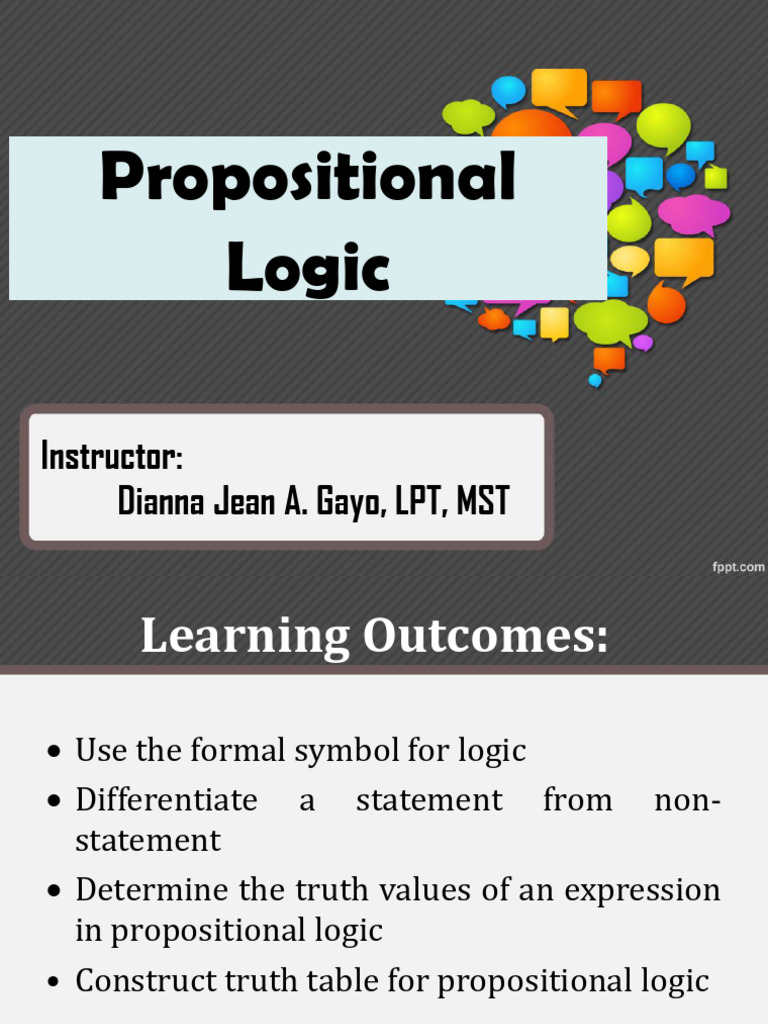Propositional Logic Lesson 1.1 1.3 Presentation | PDF