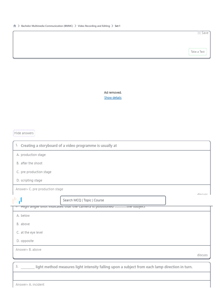 Video Editing MCQs for BMMC Students | PDF | Camera | Teaching Methods & Materials