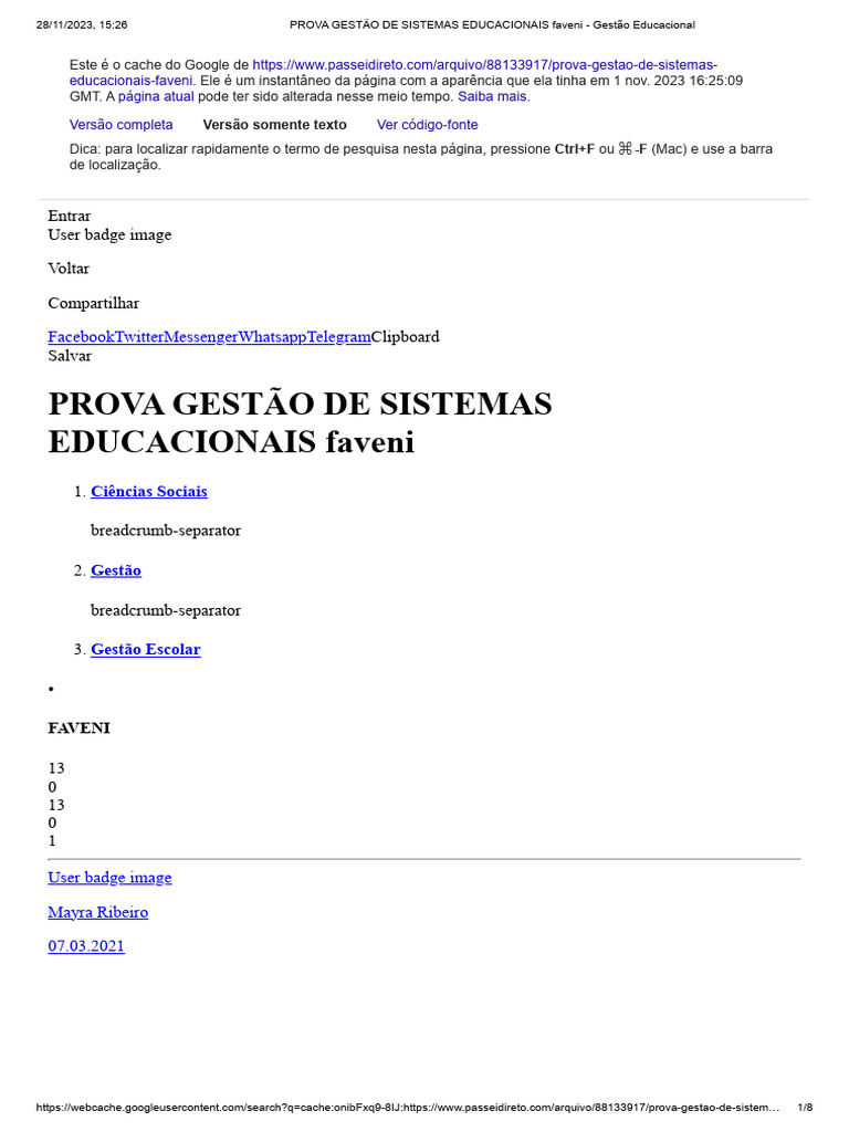 PROVA GESTÃO DE SISTEMAS EDUCACIONAIS Faveni - Gestão Educacional | PDF