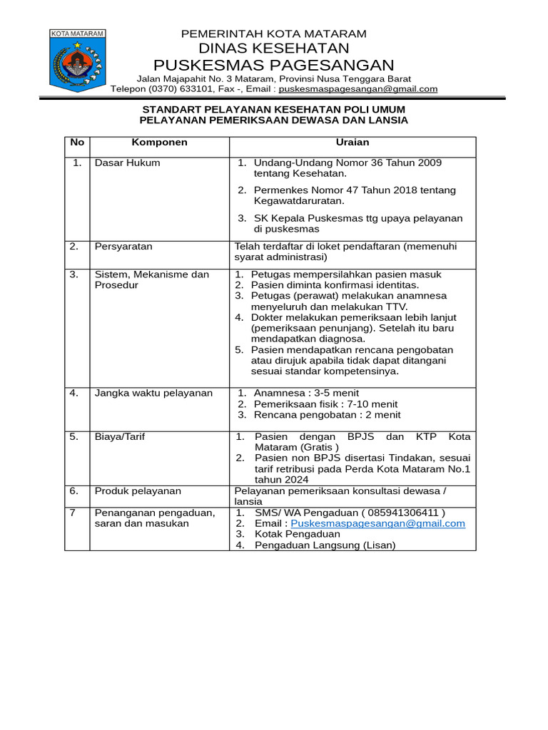 SPM Pelayanan - Poli Umum | PDF