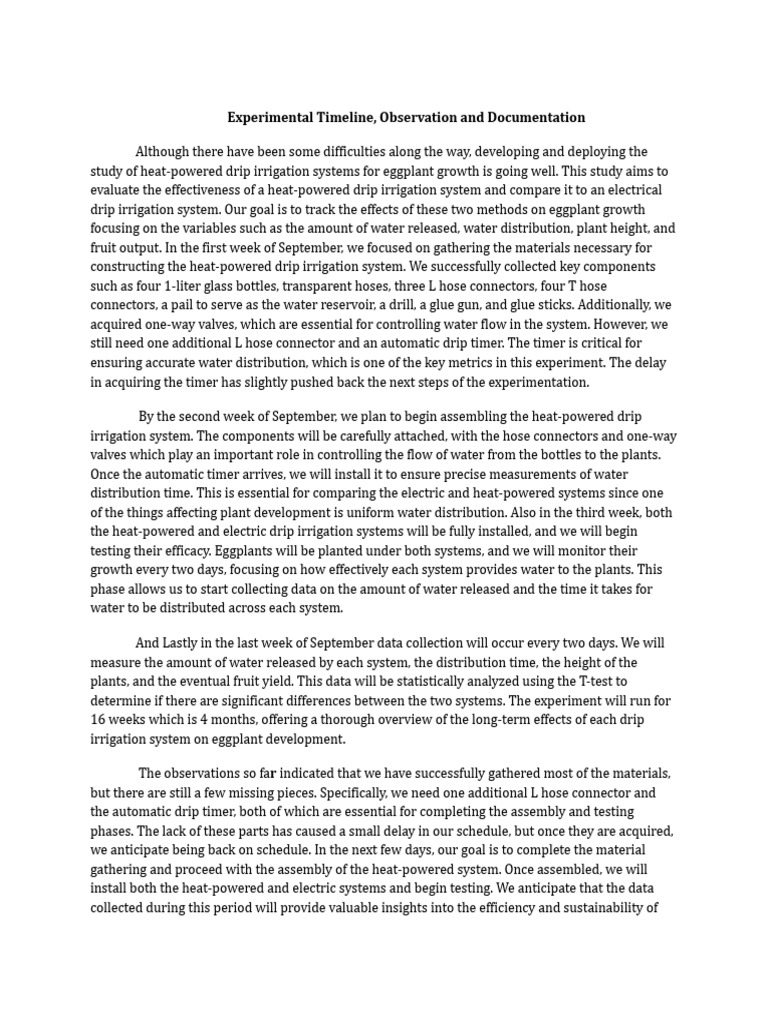 Experimental Timeline, Observation and Documentation | PDF