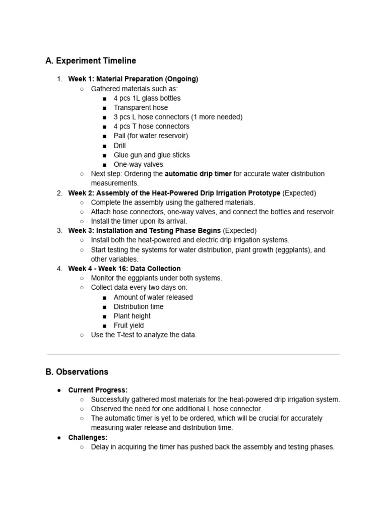 A. Experiment Timeline: Week 1: Material Preparation (Ongoing) | PDF