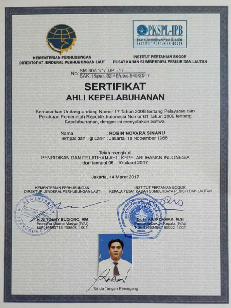 Sertifikat Ahli Kepelabuhanan Me | PDF