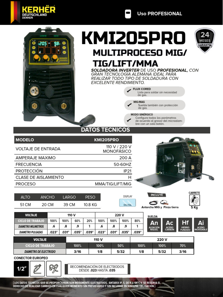 Ficha Tecnica Soldadora Kerher Kmi205pro | PDF | Soldadura | Construcción