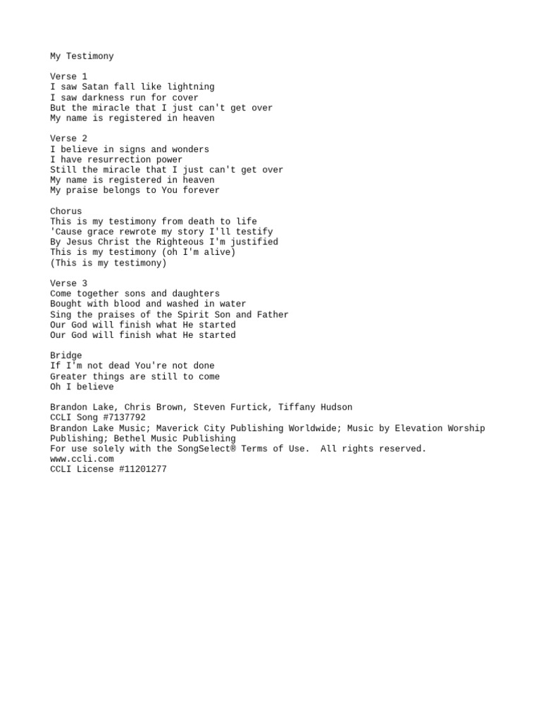 My Testimony-Lyrics | PDF