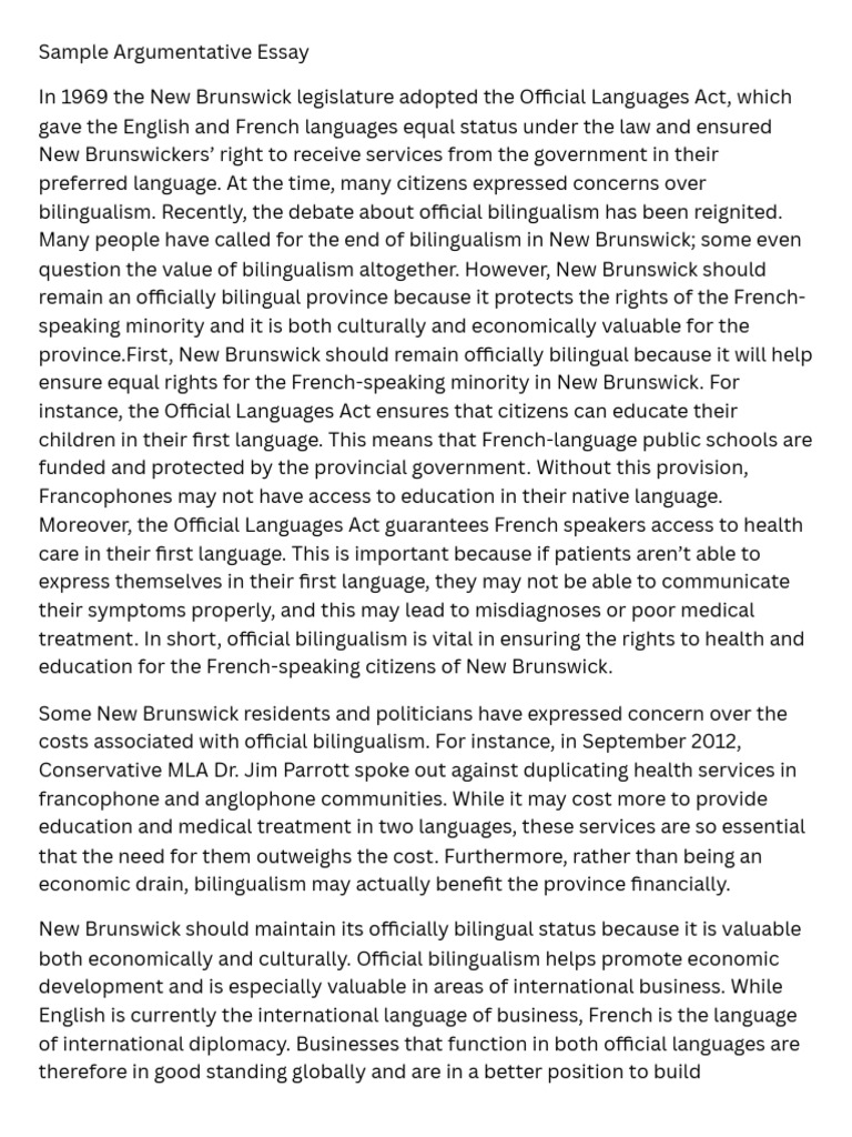 Sample Argumentative Essay | PDF