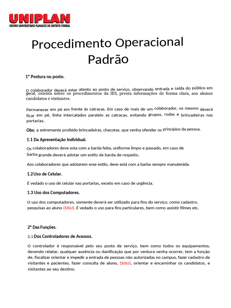 Procedimento Operacional Padrao | PDF