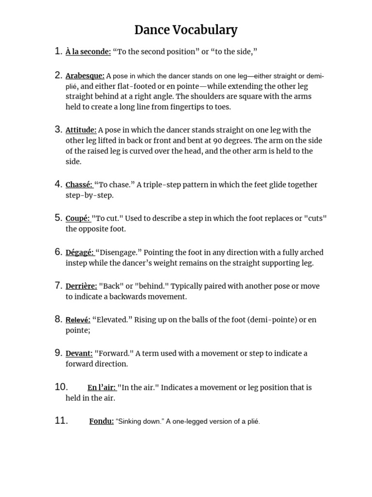Dance Vocabulary | PDF