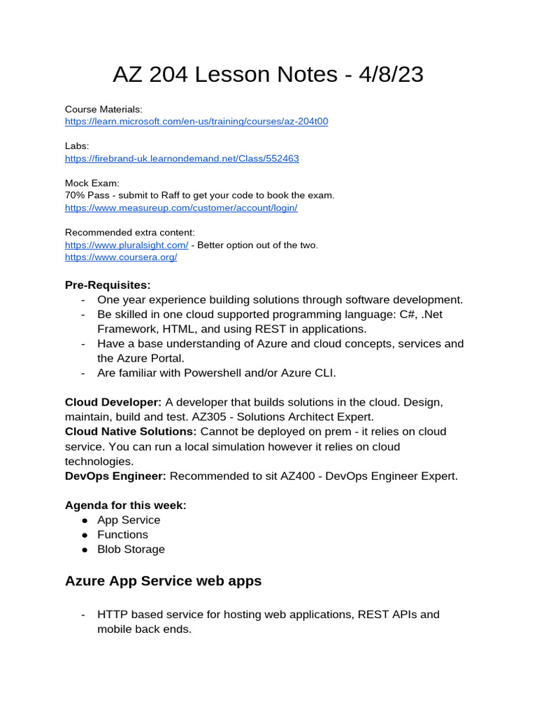 AZ 204 Lesson Notes - 4 - 8 - 23 | PDF