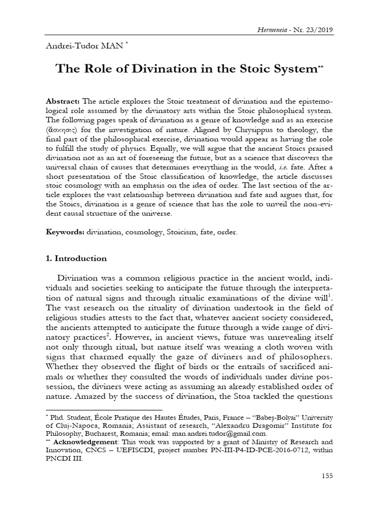 The Role of Divination in The Stoic System | PDF