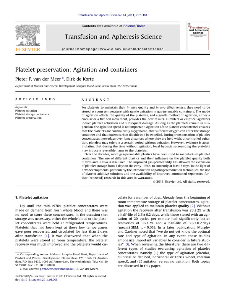 Platelet Preservation Agitation and Containers | PDF