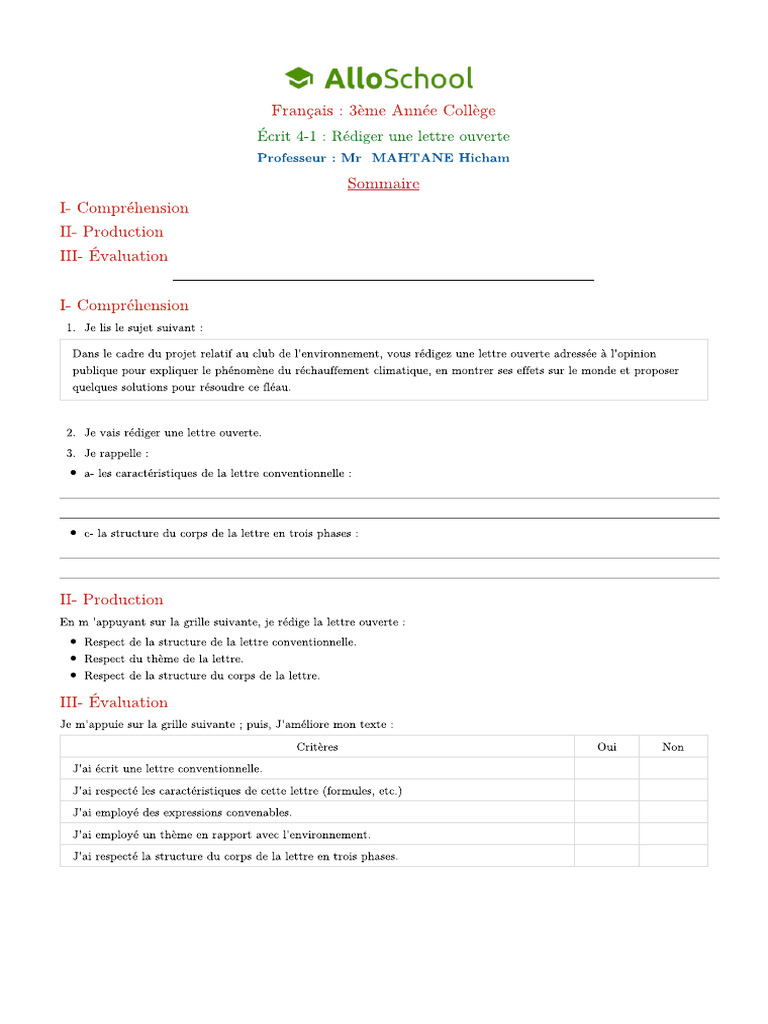 Ecrit 4 1 Rediger Une Lettre Ouverte 2 | PDF