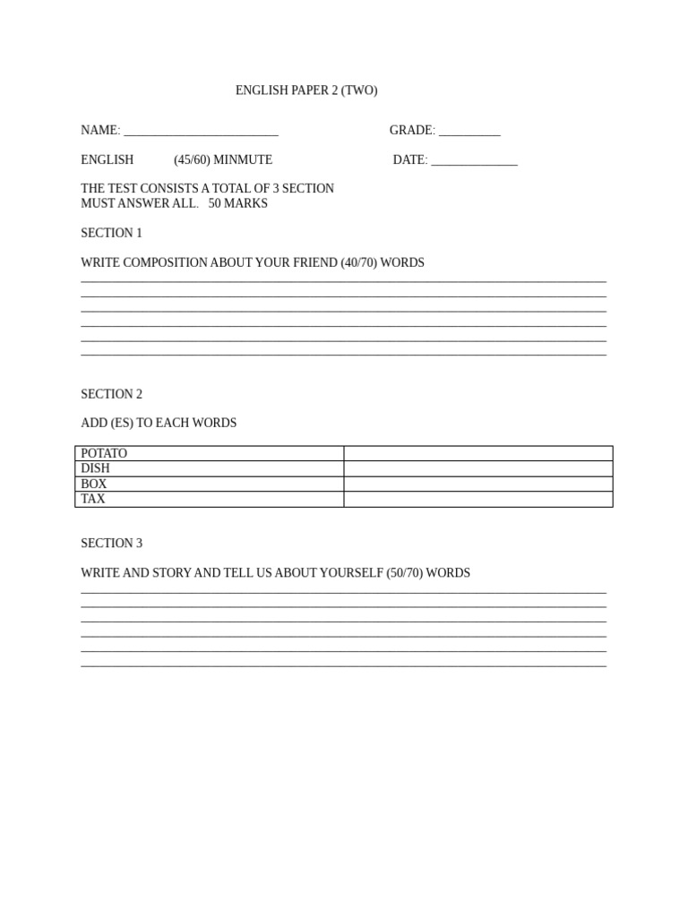 English Paper 2 | PDF