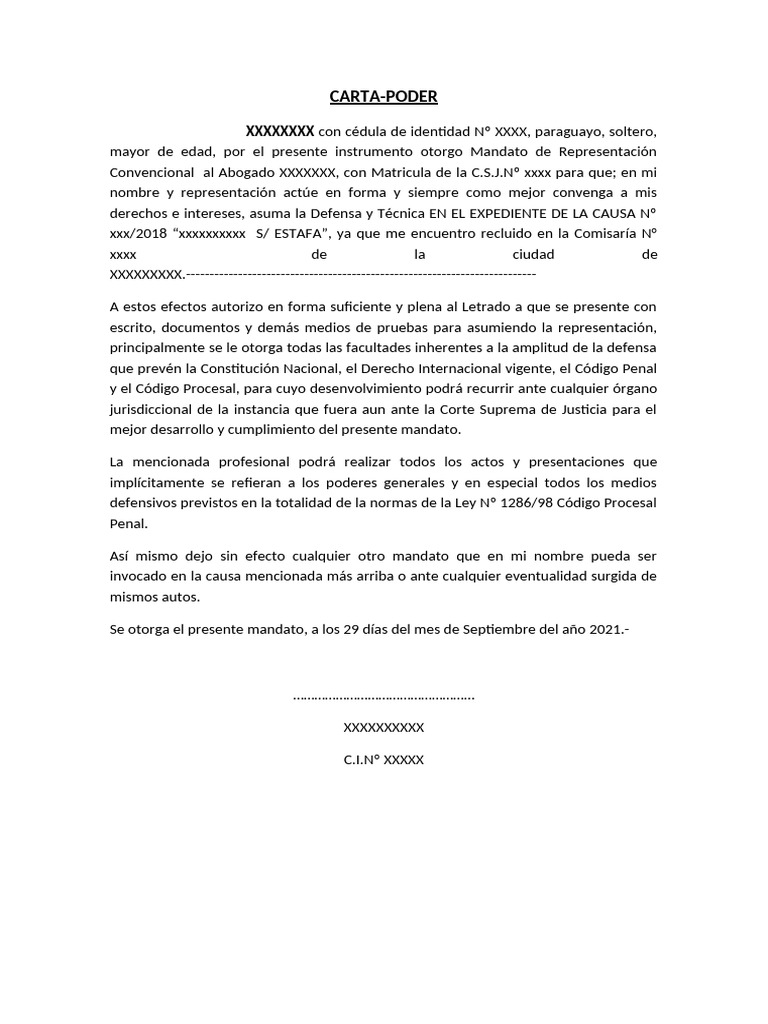 MODELO CARTA PODER Y ACEPTACIÓN | PDF