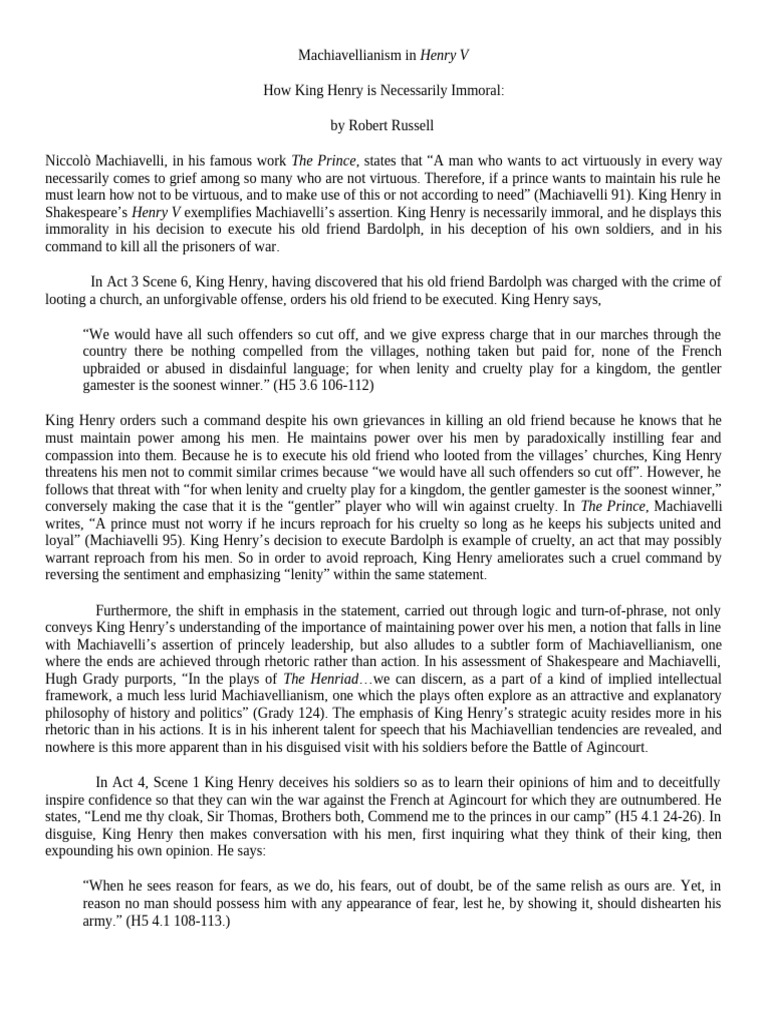 Machiavellianism in Henry V | PDF