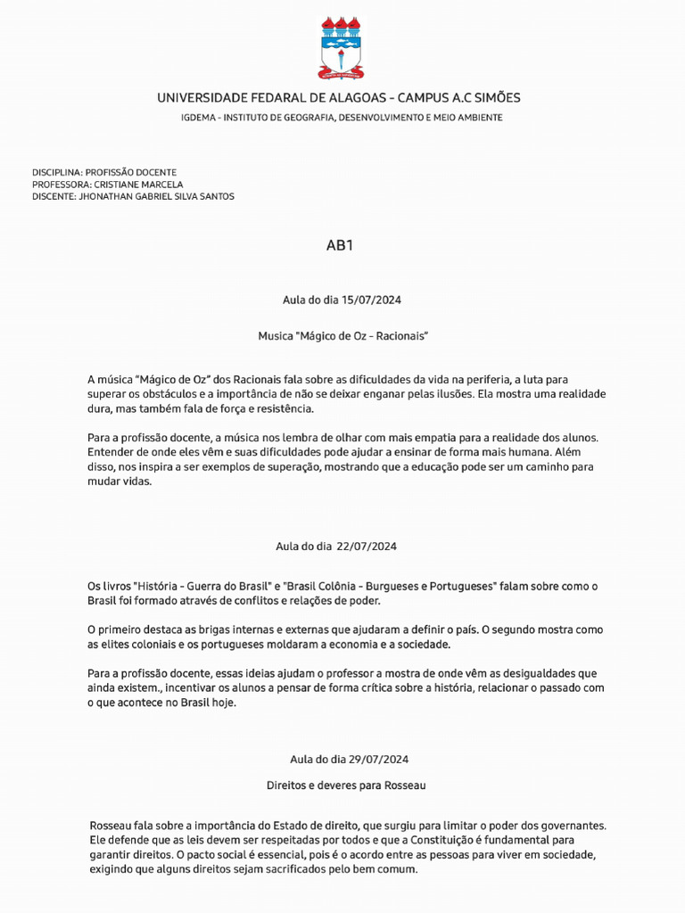 AB1 Profissão Docente. | PDF