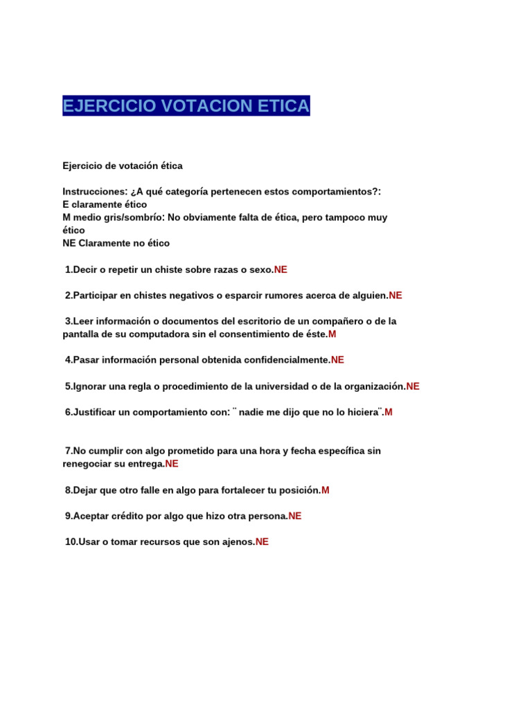 Ejercicio Votacion Etica | PDF