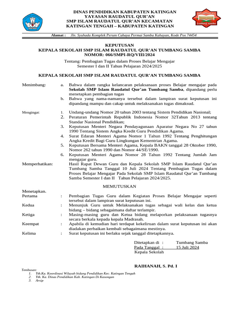 SK - PEMBAGIAN - TUGAS - SMP Tapel - 2024-2025 | PDF