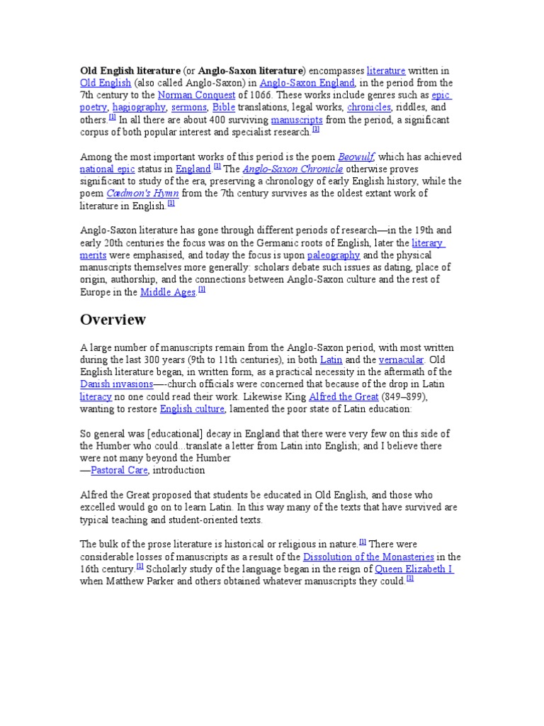 Old English Literature | PDF | Anglo Saxons | Middle Ages