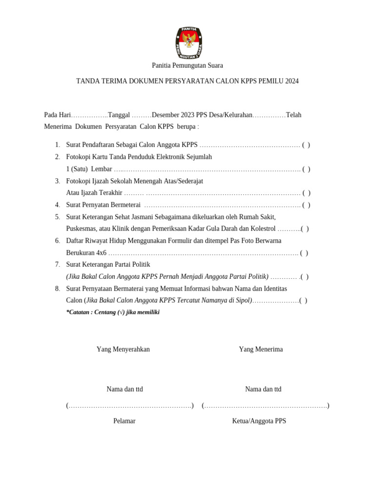 Format Tanda Terima KPPS | PDF
