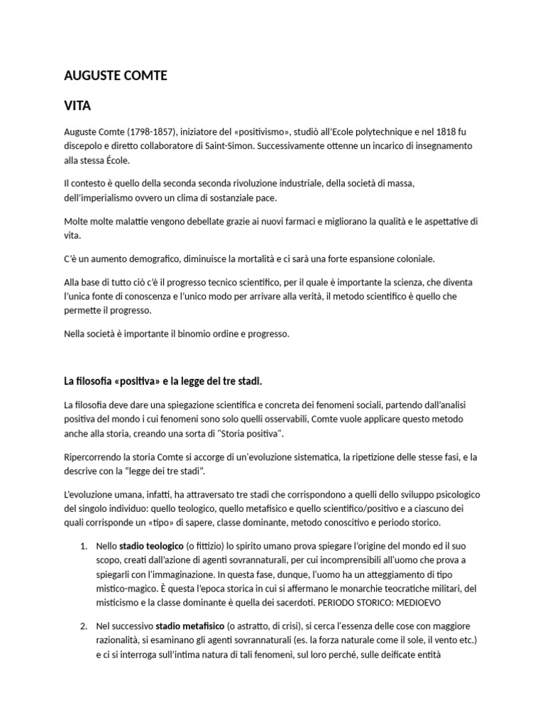 Augusute Comte e il Positivismo Sociale | PDF