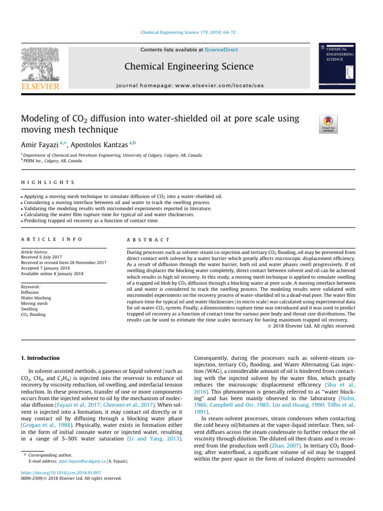 Modeling of CO2 Diffusion Into Water-Shielded Oil at Pore Scale Using ...