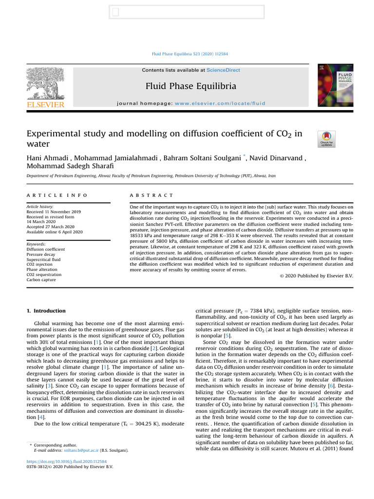 CO2 Diffusion Coefficient in Water Study | PDF | Carbon Sequestration ...