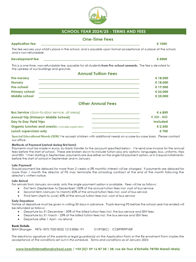 Fisp Fee Schedule 2023 2024 | PDF