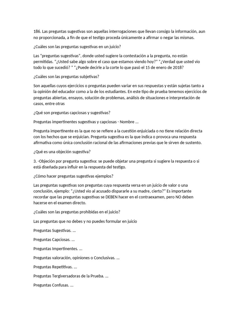 Preguntas Subjetivas Capciosas Directas | PDF