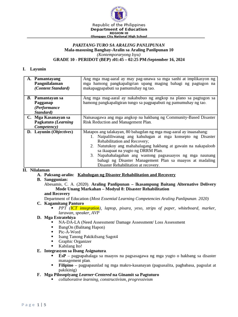 Grade 10 Disaster Recovery Lesson | PDF | Business | Risk Management