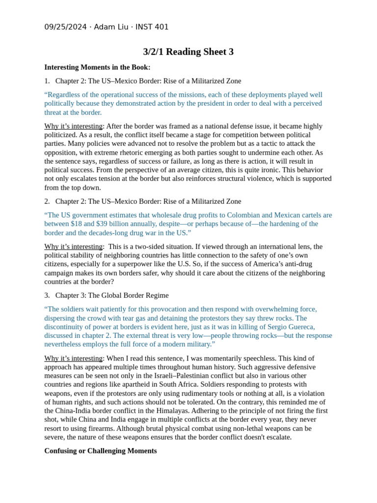 3:2:1 Reading Sheet | PDF
