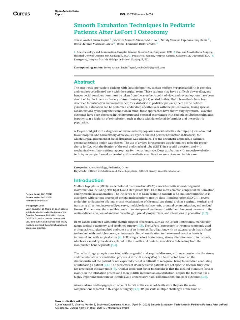 Smooth Extubation Techniques in Pediatric Patients | PDF | Anesthesia ...