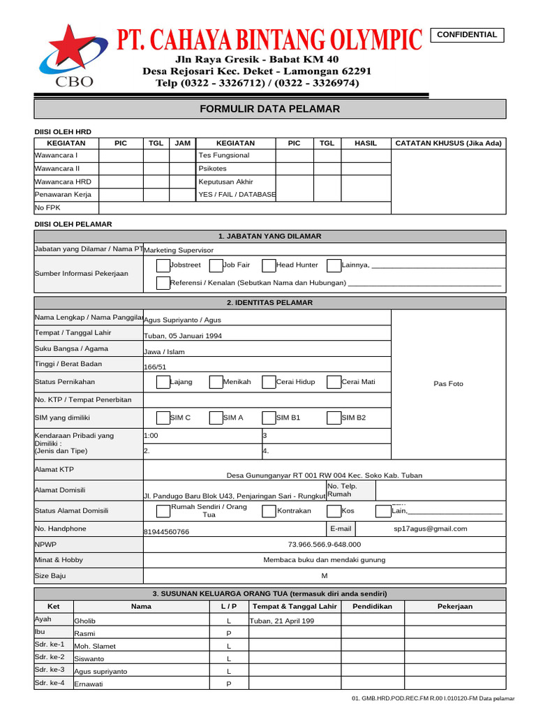 GMB - HRD.POD - REC.FM R.00 I.010120-FM Data Pelamar | PDF
