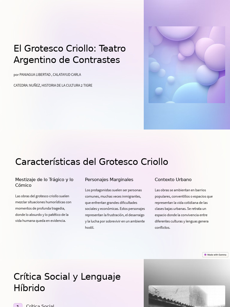 El Grotesco Criollo Teatro Argentino de Contrastes | PDF | Grotesco ...