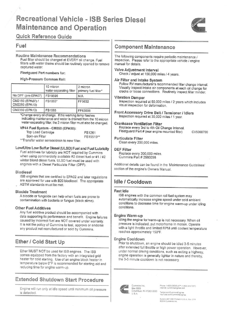 Cummins ISB Maintenance & Operation | PDF
