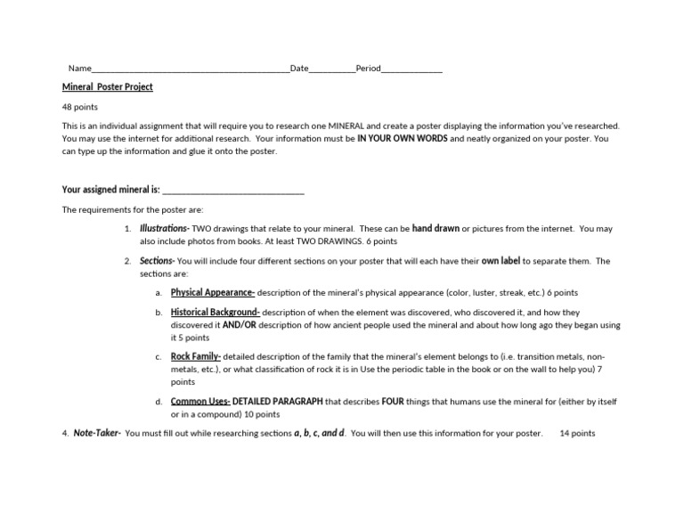 Mineral Poster Project Guidelines | PDF | Science & Mathematics