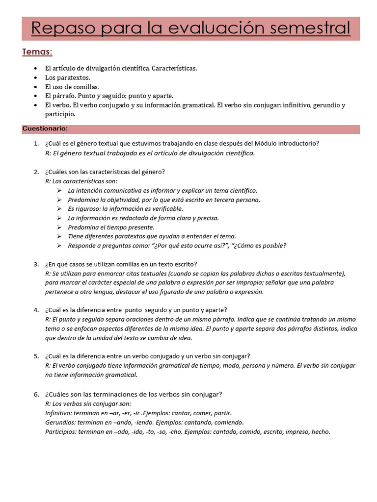 Repaso para La Evaluacion Semestral | PDF