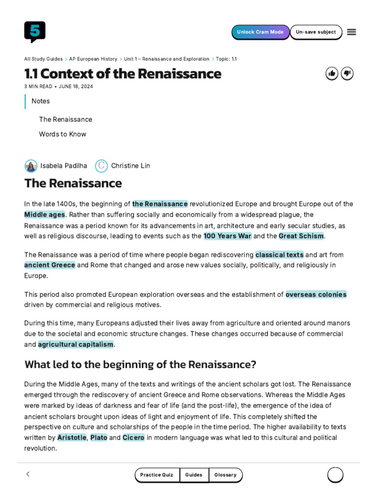 AP Euro: Renaissance Context | PDF | Renaissance | Classics