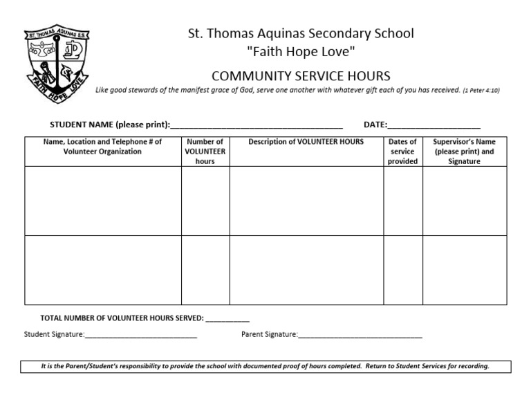 Guidance - Community Service Tracking Form | PDF