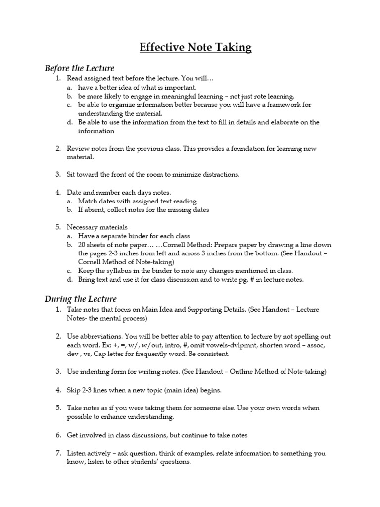 Effective Note Taking | PDF