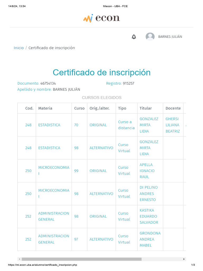 Miecon - UBA - FCE | PDF