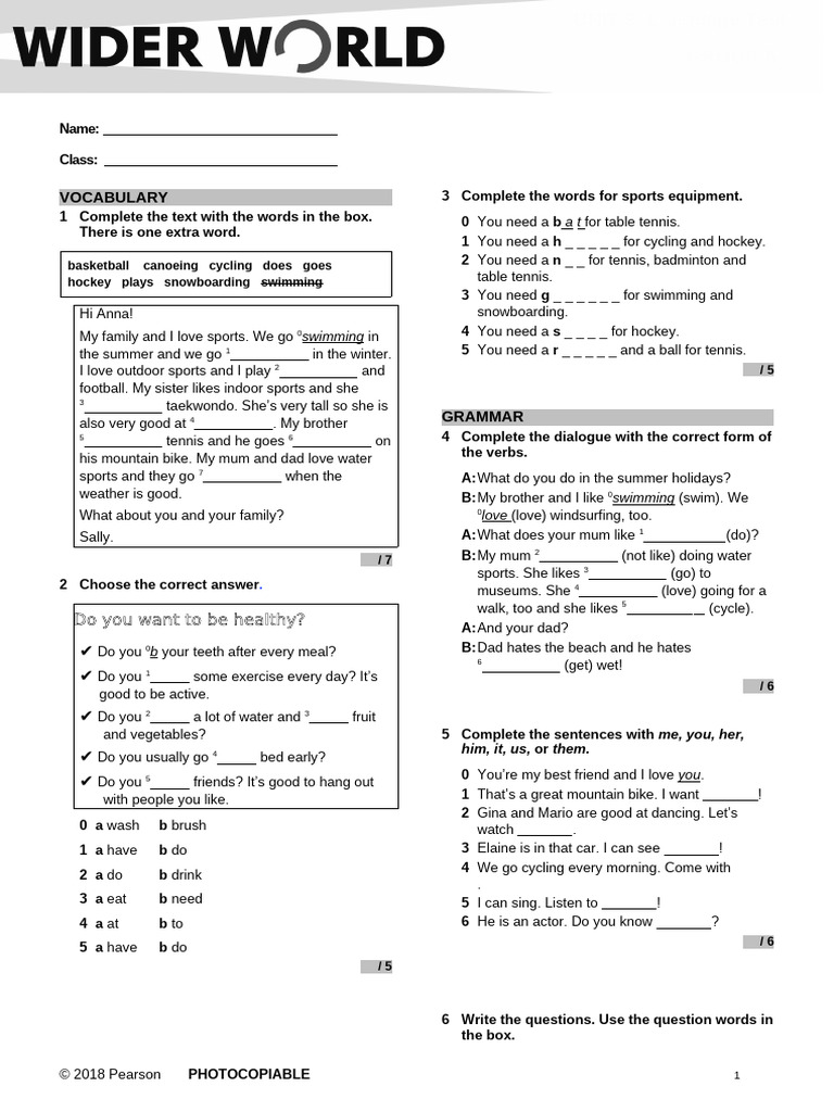 Wider World Starter Tests Unit Language 8A Final | PDF
